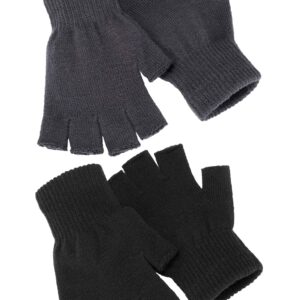 SATINIOR 2 Pair Unisex Half Finger Gloves Winter Stretchy Knit Fingerless Gloves in Common Size