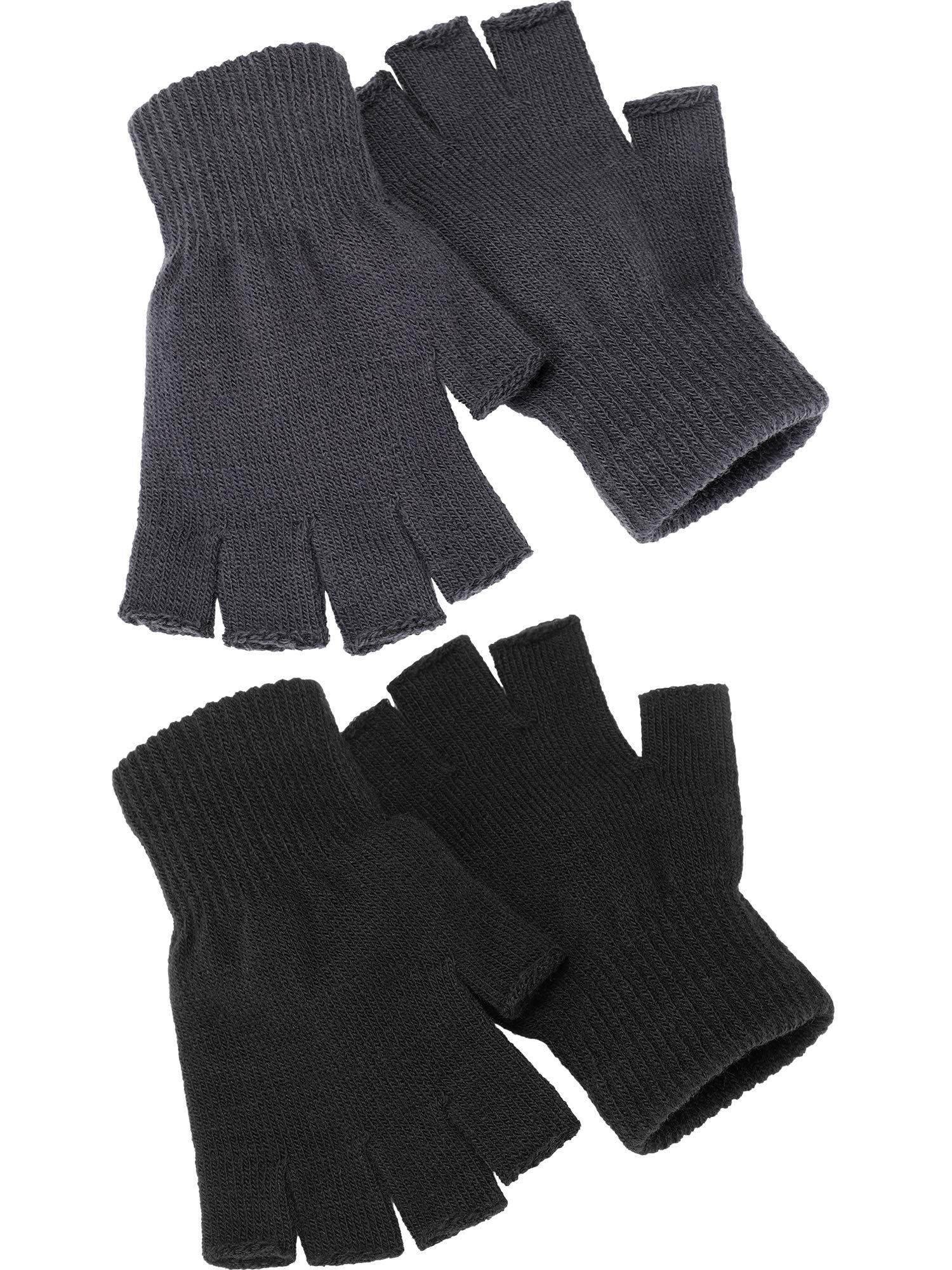 SATINIOR 2 Pair Unisex Half Finger Gloves Winter Stretchy Knit Fingerless Gloves in Common Size