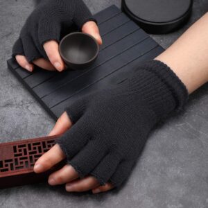 SATINIOR 2 Pair Unisex Half Finger Gloves Winter Stretchy Knit Fingerless Gloves in Common Size