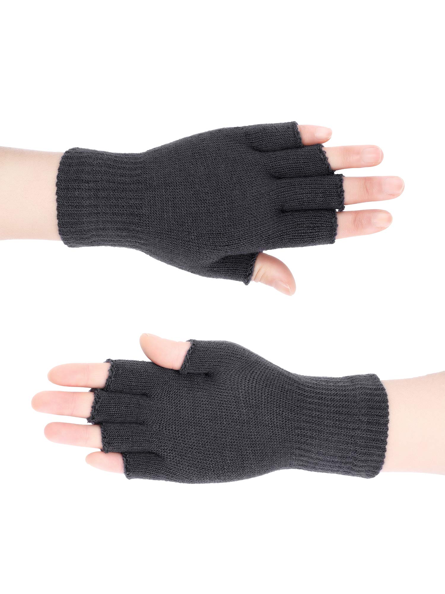 SATINIOR 2 Pair Unisex Half Finger Gloves Winter Stretchy Knit Fingerless Gloves in Common Size