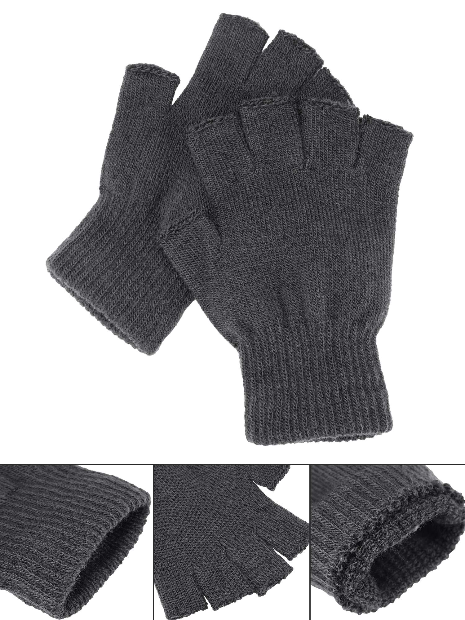 SATINIOR 2 Pair Unisex Half Finger Gloves Winter Stretchy Knit Fingerless Gloves in Common Size