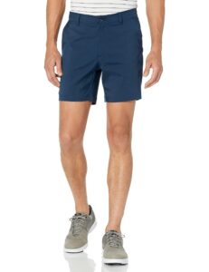 pga tour men's 7" flat front golf shorts with active waistband, black iris, 36