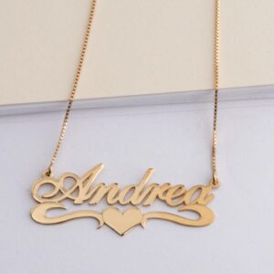 RESVIVI Personalized Name Necklace Custom 18K Gold Plated Nameplate Necklace Customized Jewelry Gift for Women