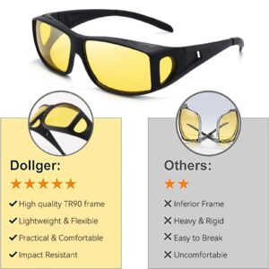 Night Vision Glasses for Men Women Anti Glare Polarized HD Night Driving Glasses Wrap Around Fit Over Prescription Eyewear