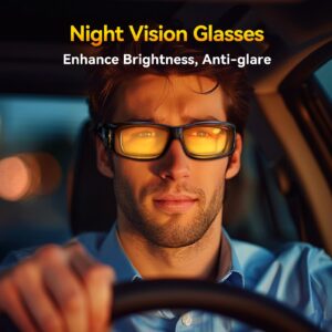 Night Vision Glasses for Men Women Anti Glare Polarized HD Night Driving Glasses Wrap Around Fit Over Prescription Eyewear