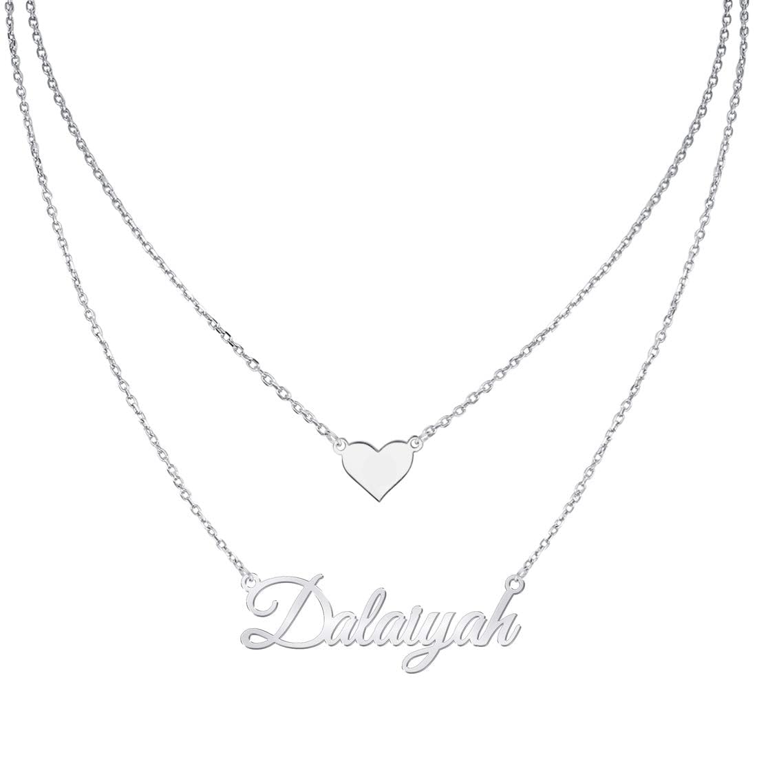 MeMoShe Layered Choker Name Necklace Personalized with Heart, Custom Nameplate Pendant 18K Gold Plated Christmas Gift