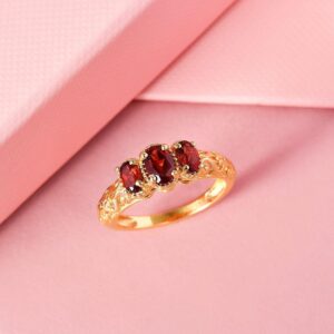 Shop LC 3 Stone Garnet 925 Sterling Silver Rings for Women 14K Yellow Gold Plated Openwork Statement Jewelry Engagement Gifts Size 9 Birthday Gifts for Women