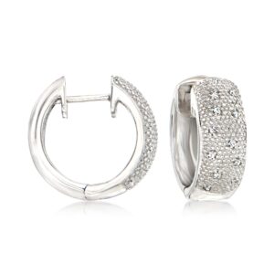 ross-simons diamond accent huggie hoop earrings in sterling silver