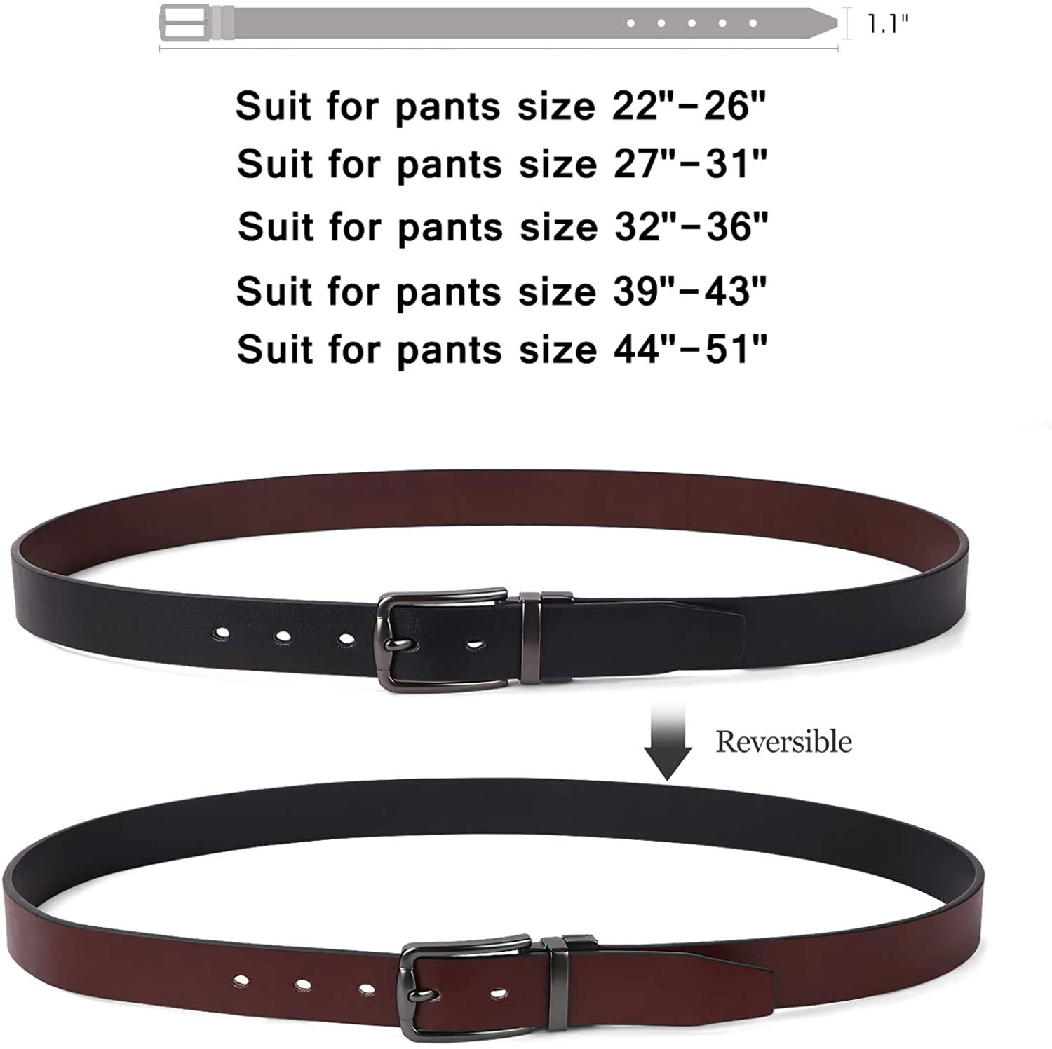 JASGOOD Women Leather Reversible Belt, Ladies Belt for Jeans with Rotated Buckle(Suit for Pants Size 39-43 Inches, Black)