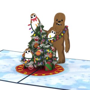 lovepop star wars™ chewie & porgs christmas pop up card, 5x7-3d greeting card, pop up christmas cards, kids christmas card, 3d holiday card, winter cards