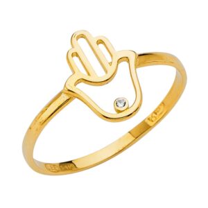 jewels by lux 14k yellow gold hand of god hamsa evil eye protection cubic zirconia cz fashion anniversary ring size 9