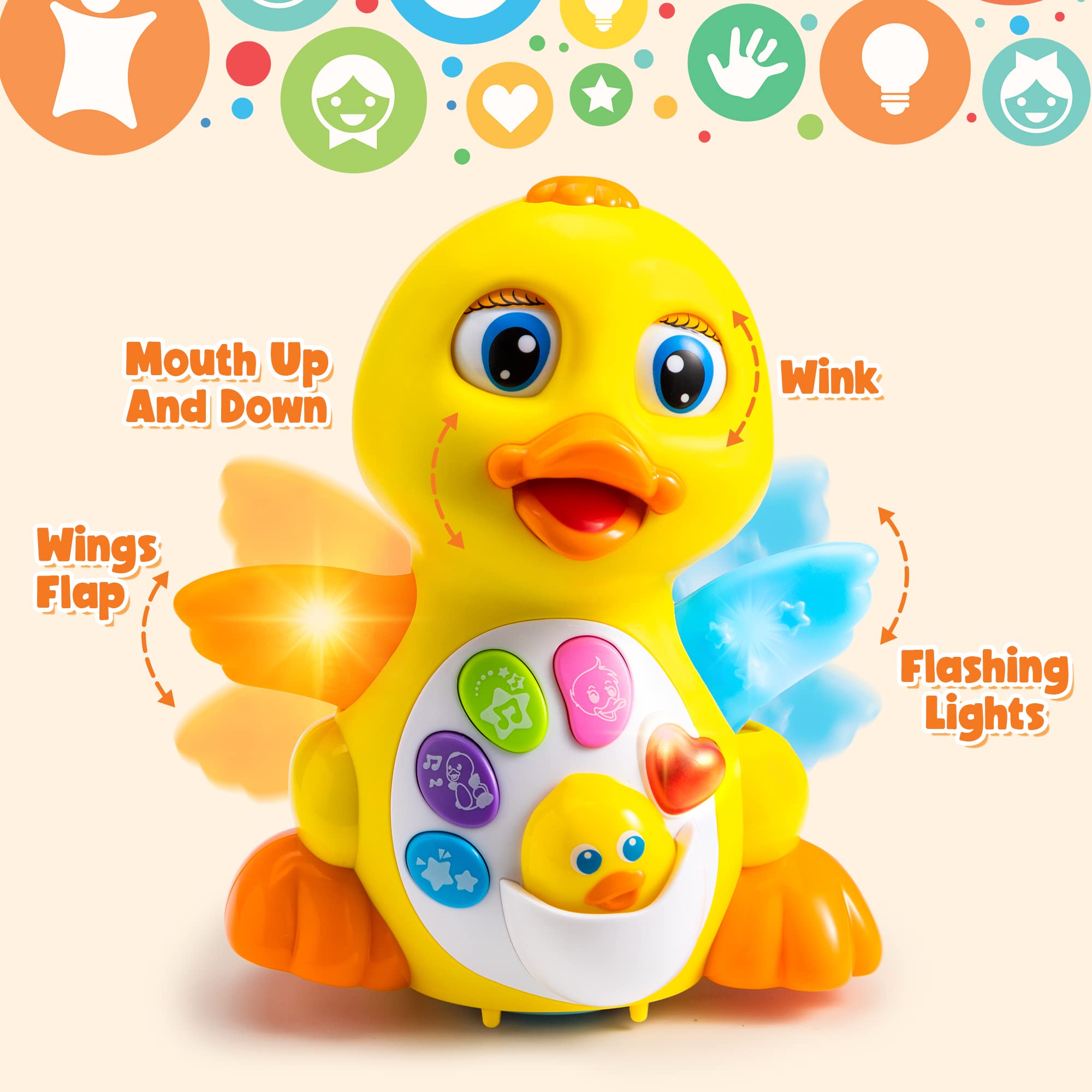 JOYIN Baby Toys Duck, Infant Musical Toys 18+ Months, Tummy Time Toys with Music & Lights, Light Up Learning Toys, Dancing Crawling Baby Toy, Baby Easter Basket Stuffers Gifts