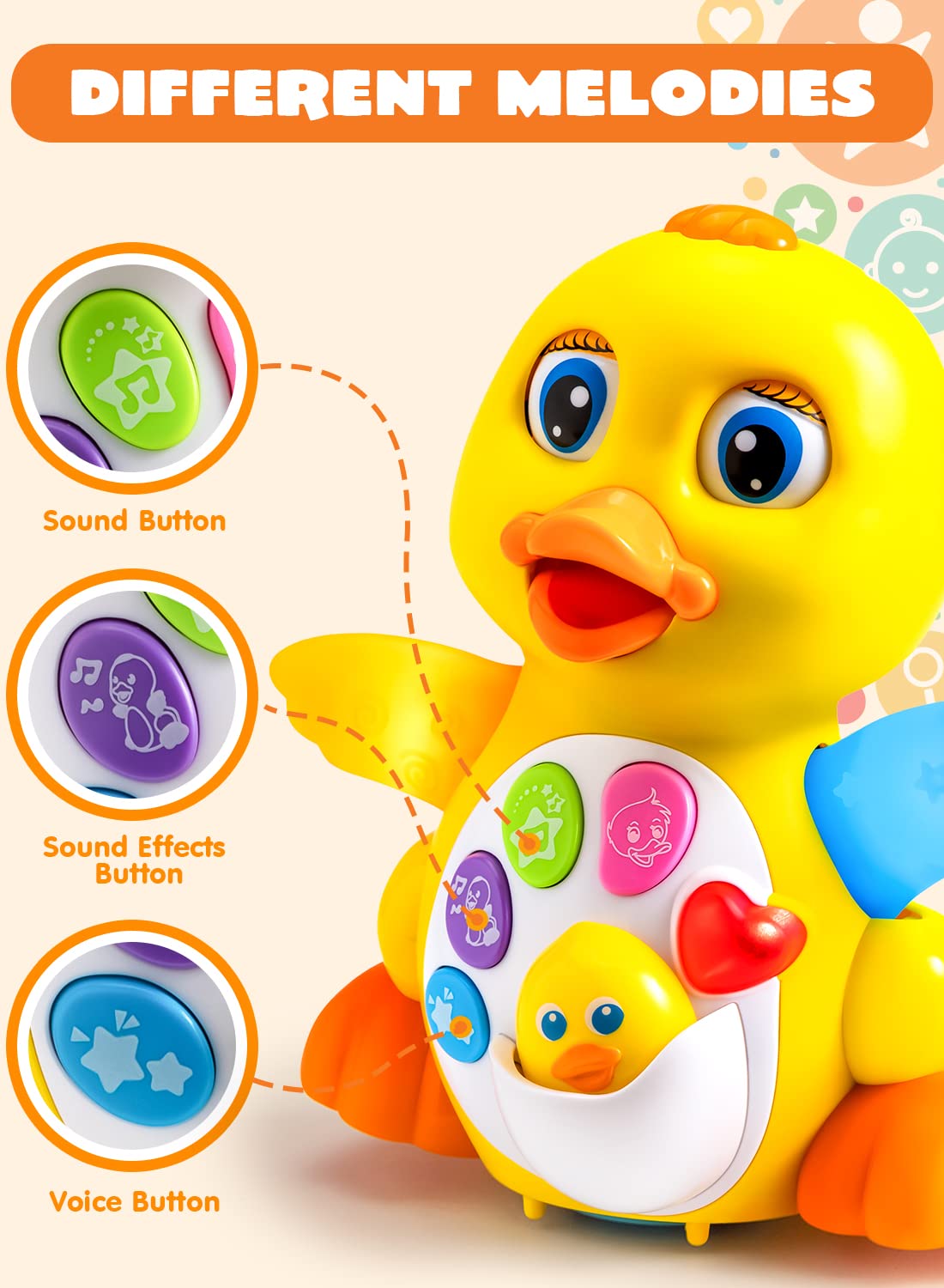 JOYIN Baby Toys Duck, Infant Musical Toys 18+ Months, Tummy Time Toys with Music & Lights, Light Up Learning Toys, Dancing Crawling Baby Toy, Baby Easter Basket Stuffers Gifts