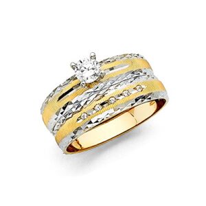 jewels by lux 14k white and yellow gold two tone ladies round cubic zirconia cz wedding band and engagement bridal ring two piece set size 9