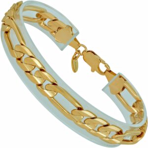 lifetime jewelry 9mm figaro chain bracelet for men & women 24k real gold plated (9.00)