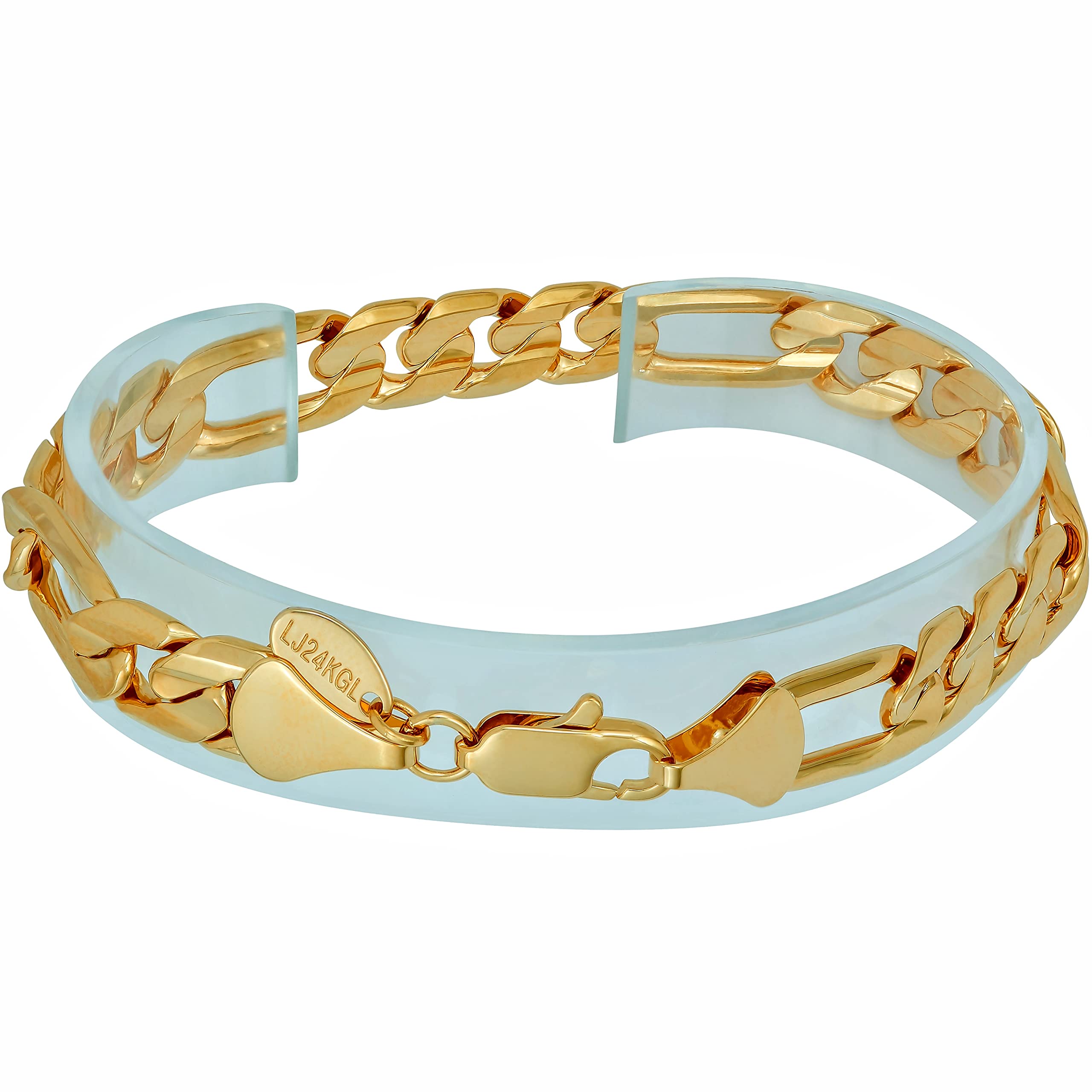 LIFETIME JEWELRY 9mm Figaro Chain Bracelet for Men & Women 24k Real Gold Plated (9.00)