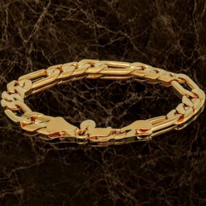 LIFETIME JEWELRY 9mm Figaro Chain Bracelet for Men & Women 24k Real Gold Plated (9.00)