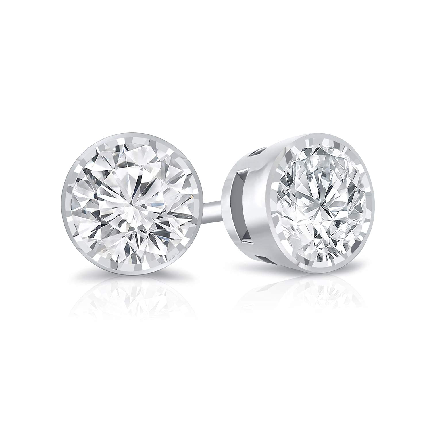 Diamond Wish 1/4 Carat Lab Grown Diamond Round Stud Earrings in 14k White Gold (G-H, SI2-I1, cttw) Bezel-set Push Back