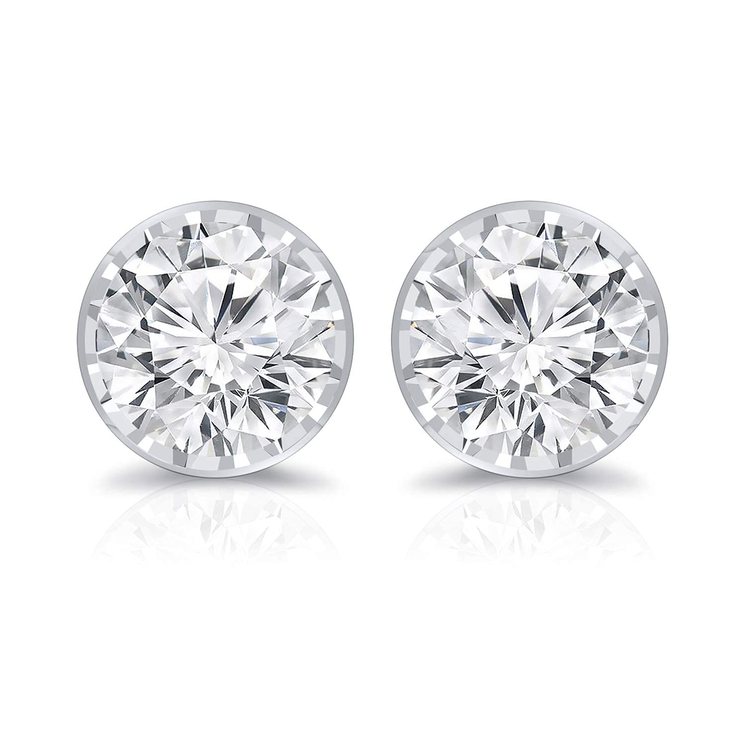 Diamond Wish 1/4 Carat Lab Grown Diamond Round Stud Earrings in 14k White Gold (G-H, SI2-I1, cttw) Bezel-set Push Back