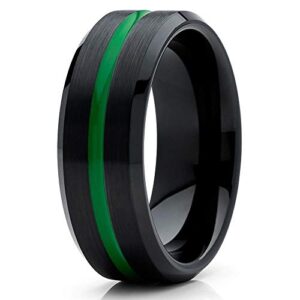 8mm - green tungsten wedding ring - black band - green tungsten band (tungsten, 10)