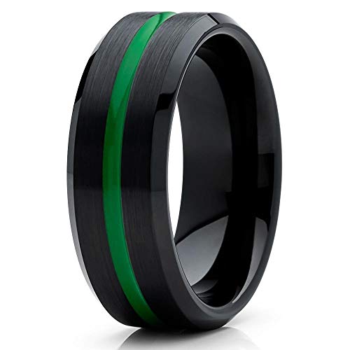 8mm - Green Tungsten Wedding Ring - Black Band - Green Tungsten Band (tungsten, 10)