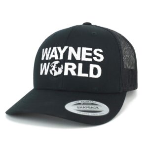 armycrew flexfit oversize xxl wayne's world embroidered retro trucker mesh cap - black - 2xl