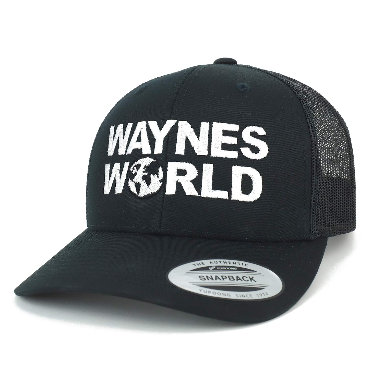 Armycrew Flexfit Oversize XXL Wayne's World Embroidered Retro Trucker Mesh Cap - Black - 2XL