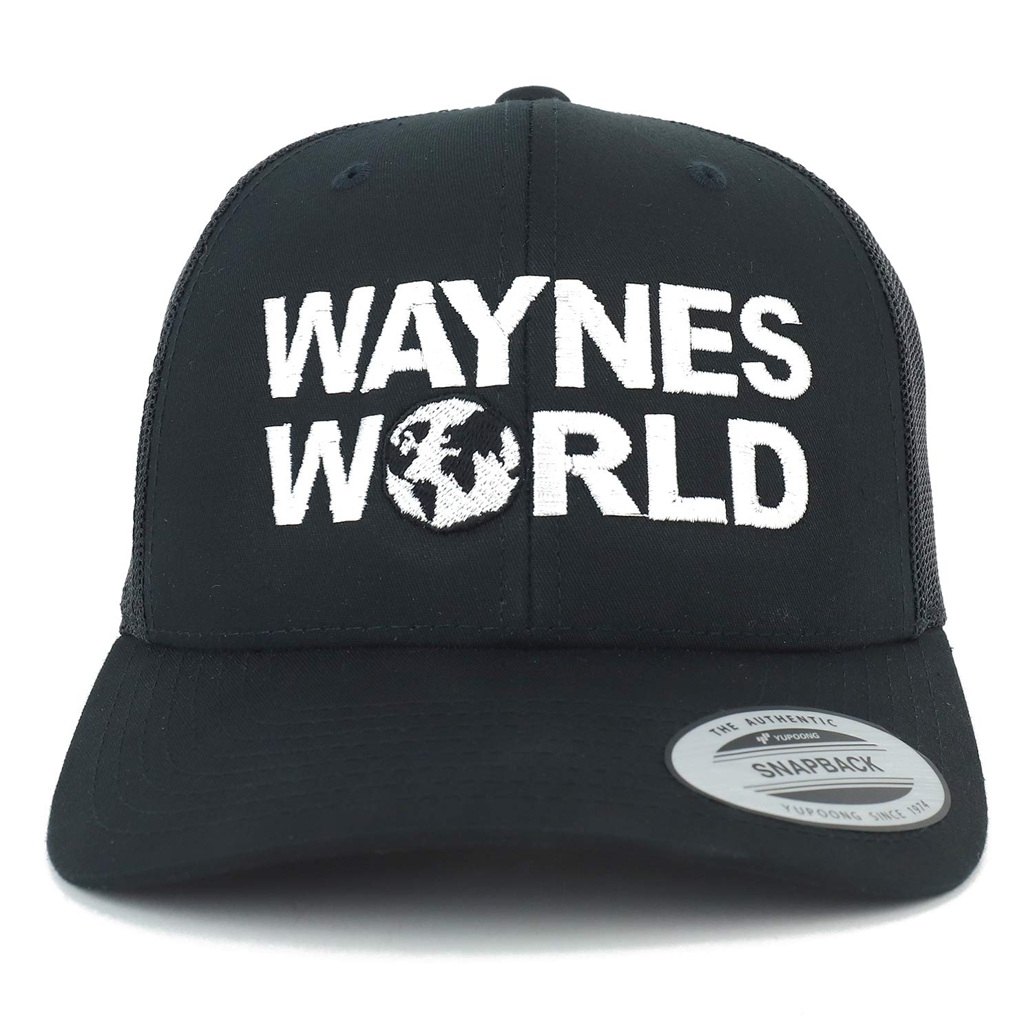 Armycrew Flexfit Oversize XXL Wayne's World Embroidered Retro Trucker Mesh Cap - Black - 2XL