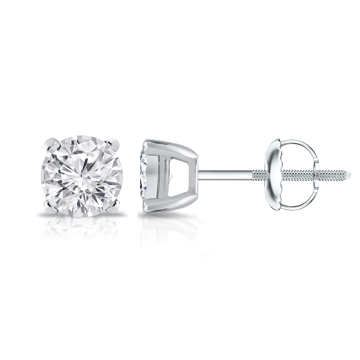 1/5 Carat Lab Grown Diamond Round Stud Earrings in 14k White Gold (G-H, SI2-I1, cttw) 4-Prong Basket Screw Back by Diamond Wish