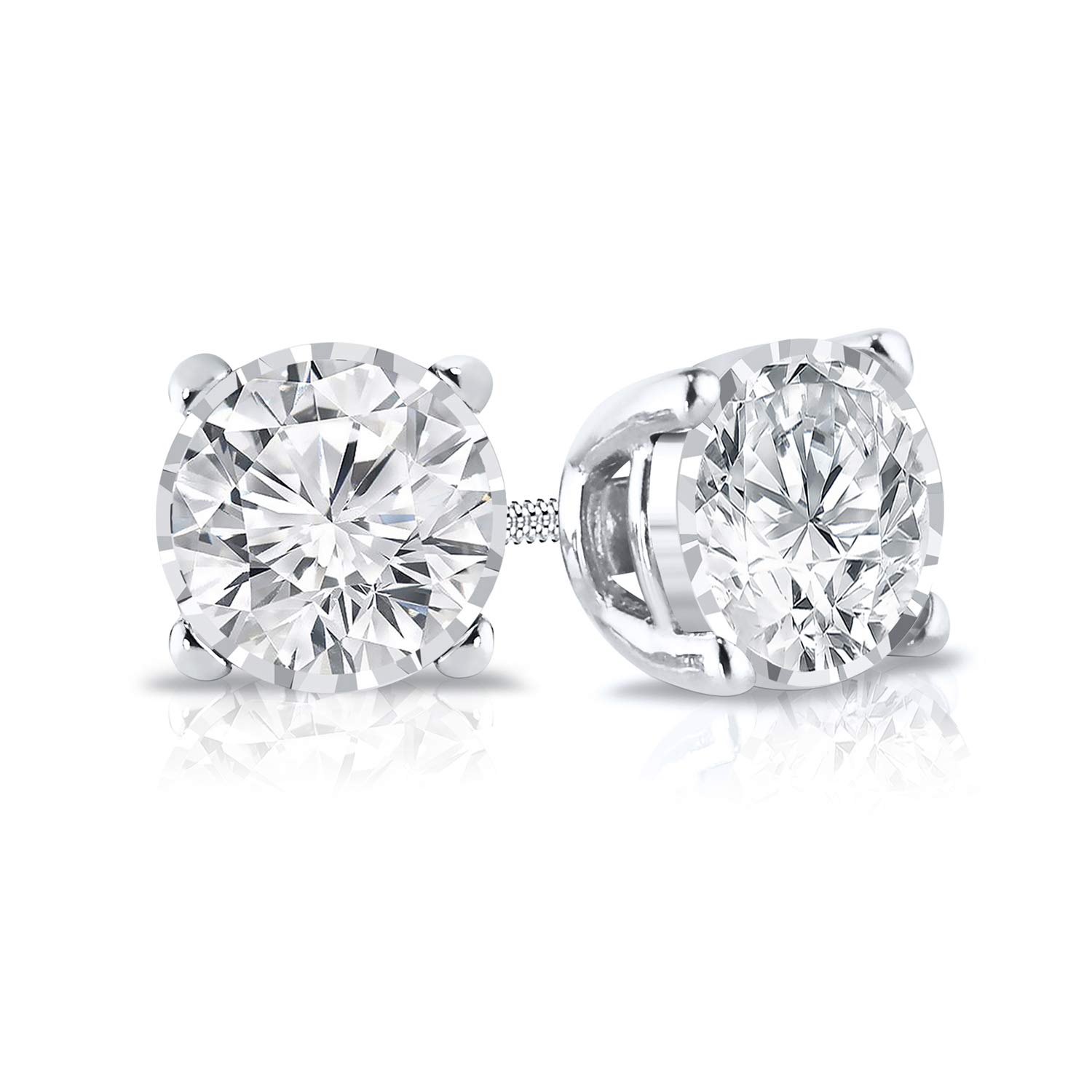 1/5 Carat Lab Grown Diamond Round Stud Earrings in 14k White Gold (G-H, SI2-I1, cttw) 4-Prong Basket Screw Back by Diamond Wish