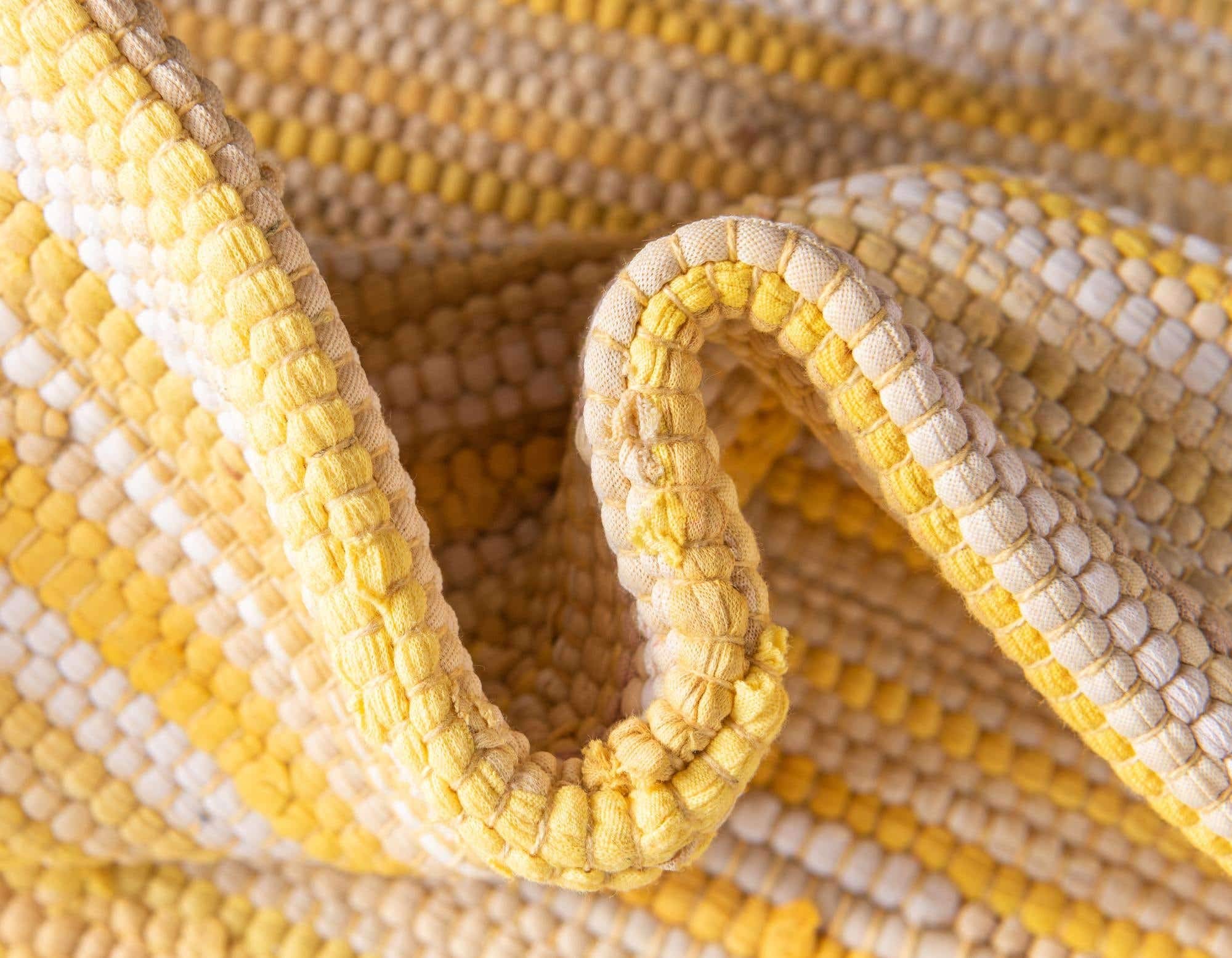 Unique Loom Chindi Cotton Collection Soft Hand Woven Natural Fiber Striped Area Rug, 2 ft 2 in x 3 ft, Yellow/Ivory