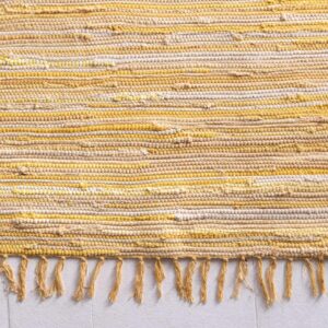 Unique Loom Chindi Cotton Collection Soft Hand Woven Natural Fiber Striped Area Rug, 2 ft 2 in x 3 ft, Yellow/Ivory