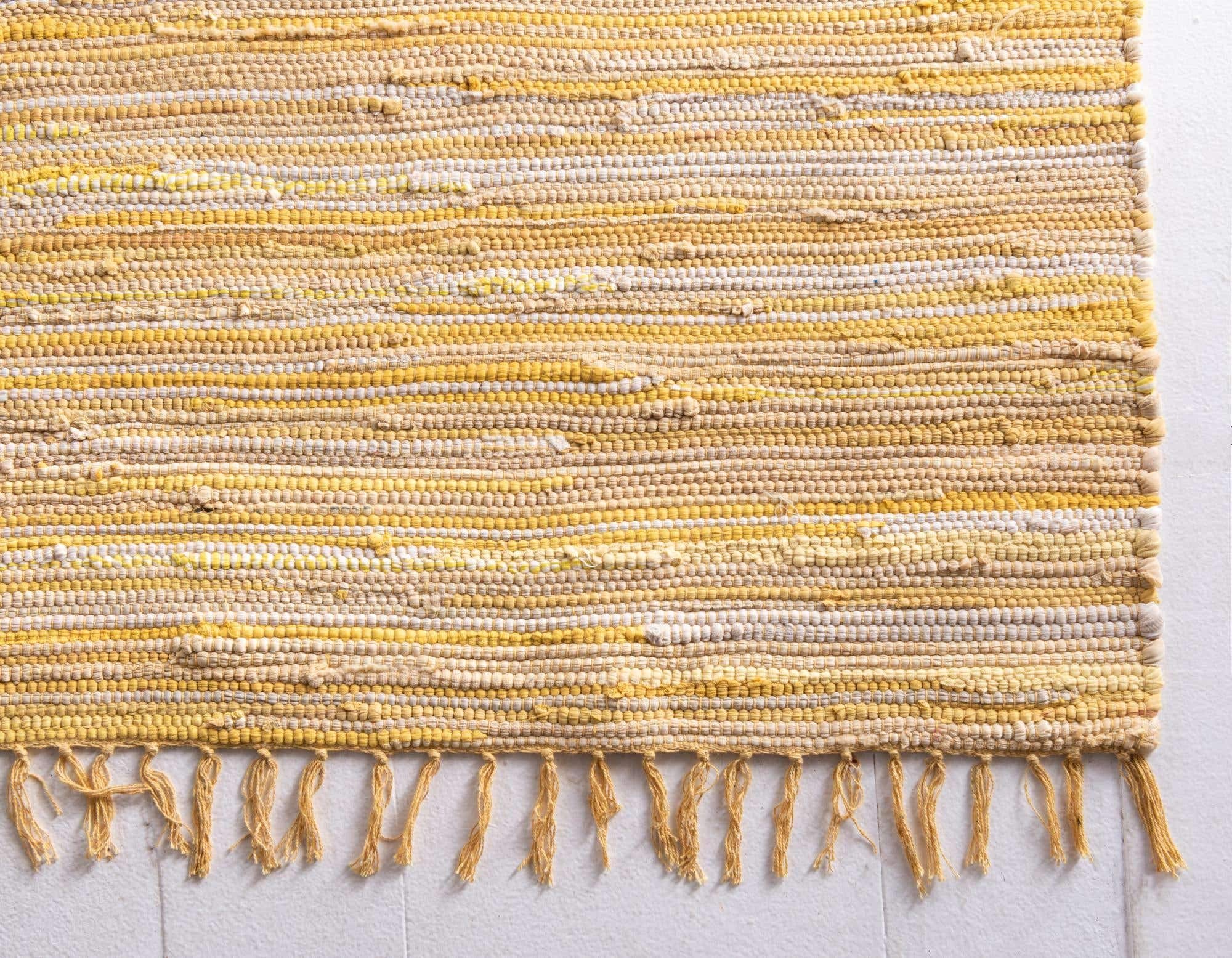 Unique Loom Chindi Cotton Collection Soft Hand Woven Natural Fiber Striped Area Rug, 2 ft 2 in x 3 ft, Yellow/Ivory