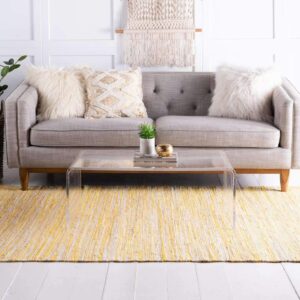 Unique Loom Chindi Cotton Collection Soft Hand Woven Natural Fiber Striped Area Rug, 2 ft 2 in x 3 ft, Yellow/Ivory