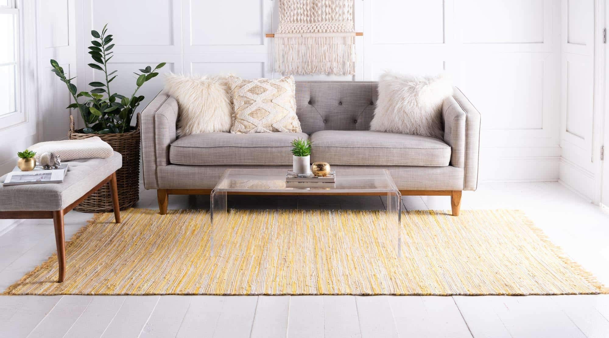 Unique Loom Chindi Cotton Collection Soft Hand Woven Natural Fiber Striped Area Rug, 2 ft 2 in x 3 ft, Yellow/Ivory