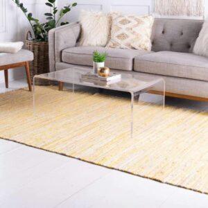 Unique Loom Chindi Cotton Collection Soft Hand Woven Natural Fiber Striped Area Rug, 2 ft 2 in x 3 ft, Yellow/Ivory