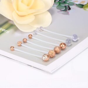 Hoeudjo 6Pcs Pregnancy Belly Button Rings Maternity Belly Button Rings Plastic Flexible Long Belly Rings for Pregnant Women 14G Rose Gold