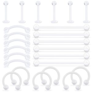 hoeudjo clear cartilage earrings piercing retainers 24pcs flexible acrylic helix hoop bioflex nose lip stud eyebrow tragus septum horseshoe rings body jewelry for work