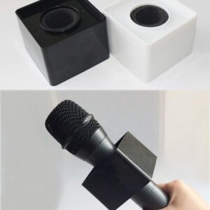 Onwon 2 Pieces Portable Square Cube Shaped Interview Mic Microphone Flag Station Logo Superior ABS Material, Black and White