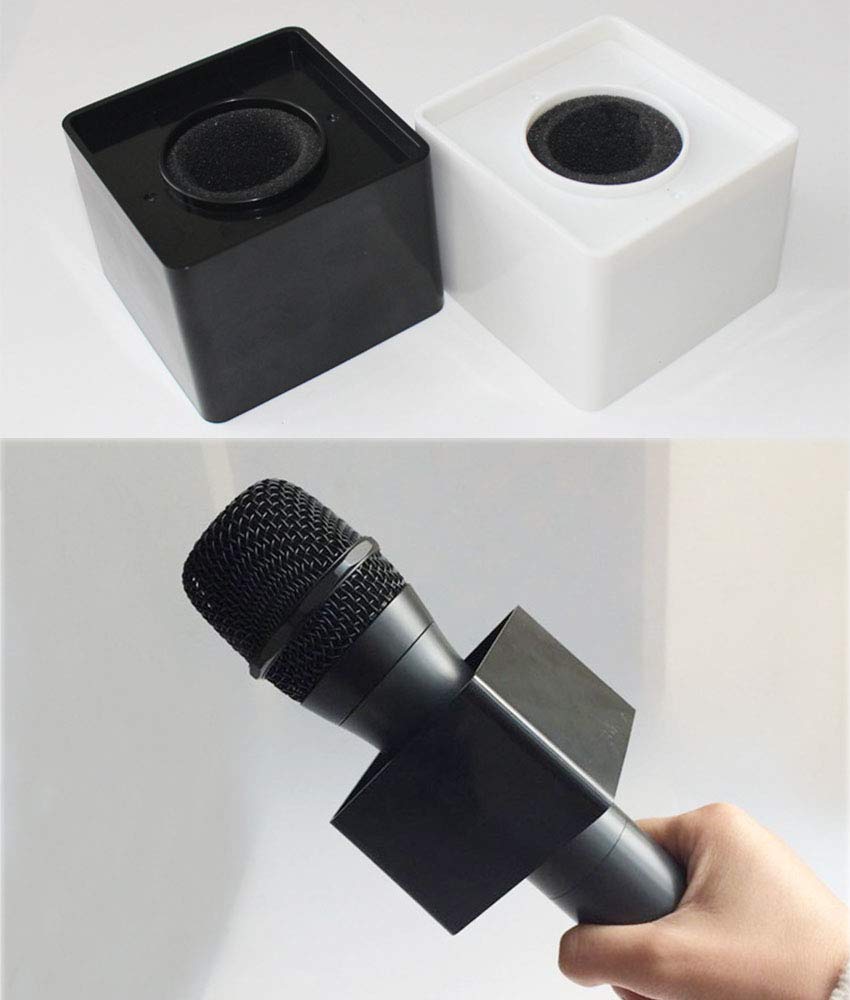 Onwon 2 Pieces Portable Square Cube Shaped Interview Mic Microphone Flag Station Logo Superior ABS Material, Black and White