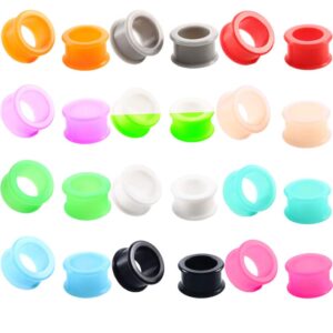 cabbe kallo 12pairs silicone tunnels ear gauges kit 6g-22mm double flared saddle expander for women men body piercing jewelry gauge, 0g(8mm)