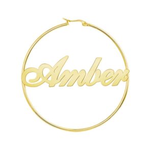 earrings personalized customize bamboo personalized gold name hoop earrings as a gift for women mother's gift 2.5 inch