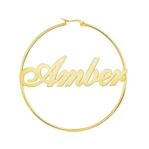 Earrings Personalized Customize Bamboo Personalized Gold Name Hoop Earrings as a Gift for Women Mother's Gift 2.5 Inch