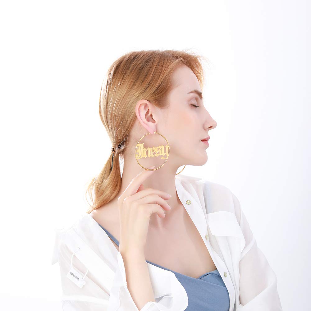 Earrings Personalized Customize Bamboo Personalized Gold Name Hoop Earrings as a Gift for Women Mother's Gift 2.5 Inch