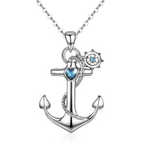 cuoka anchor necklace, sterling silver anchor pendant sailor necklace nautical jewelry anchor jewelry for women gifts for best friend (silver1)