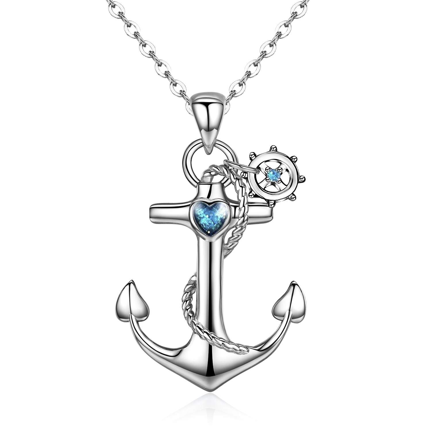 Cuoka Anchor Necklace, Sterling Silver Anchor Pendant Sailor Necklace Nautical Jewelry Anchor Jewelry for Women Gifts for Best Friend (Silver1)