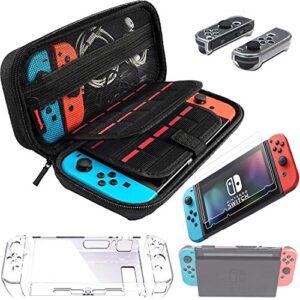 switch games accessories - black carry case for nintendo switch joy con covers transparent switch hard cover9h tempered glass screen protector