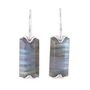 novica artisan handmade labradorite drop earrings 12carat from india sterling silver [1.1 in l x 0.3 in w x 0.2 in d] ' beautiful aurora'