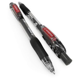 STABILO Marathon Retractable Ballpoint - Extra Large Ink Reservoir - Black - Pack of 12