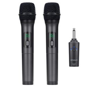 kithouse k380a wireless microphone karaoke microphone wireless mic dual with rechargeable bluetooth receiver system set - uhf handheld cordless microphone for singing speech church(elegant black)